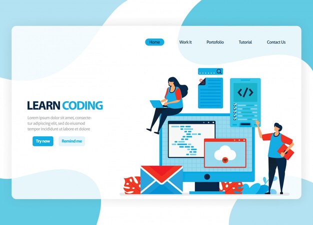 Premium Vector | Homepage for learning programming and coding ...