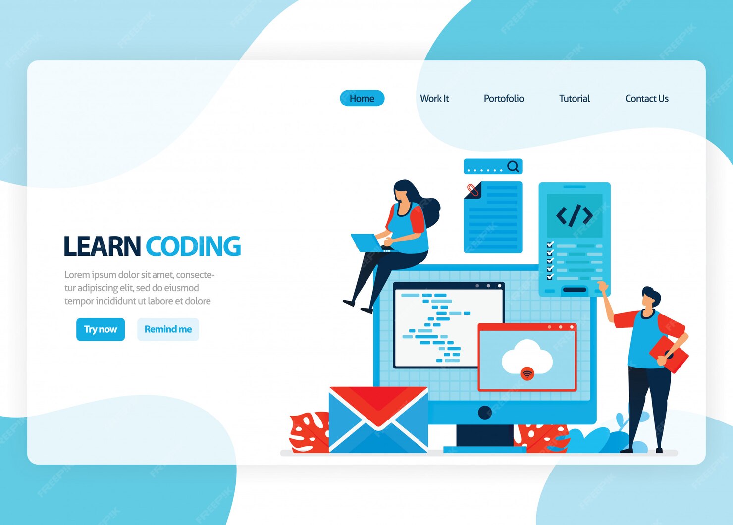 Premium Vector | Homepage for learning programming and coding ...