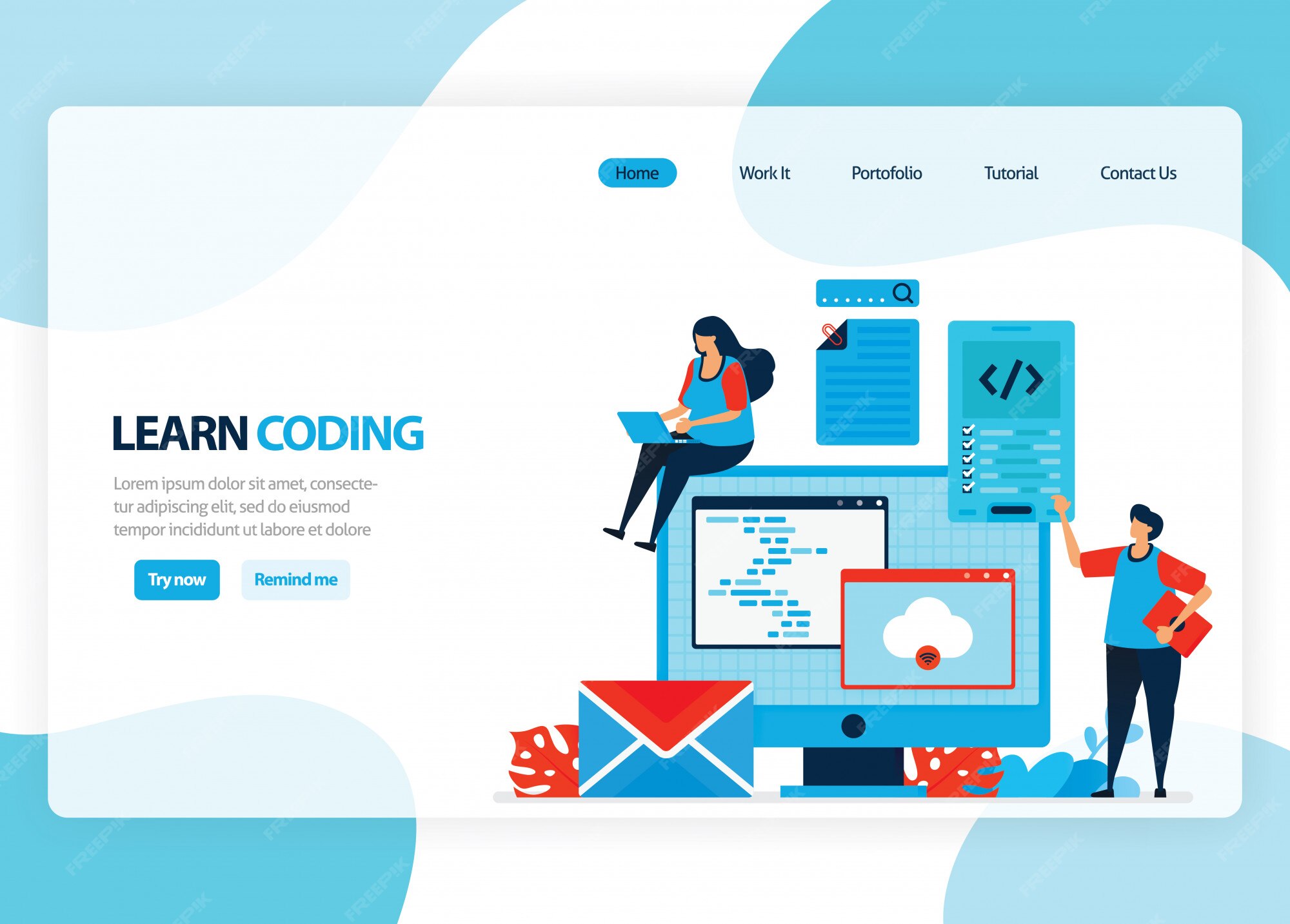 Premium Vector | Homepage for learning programming and coding. application development with a ...