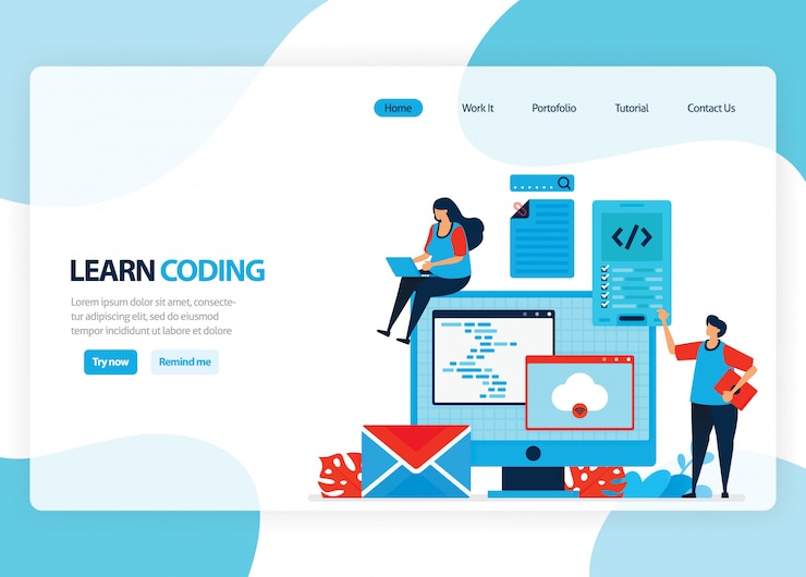 Premium Vector | Homepage for learning programming and coding ...