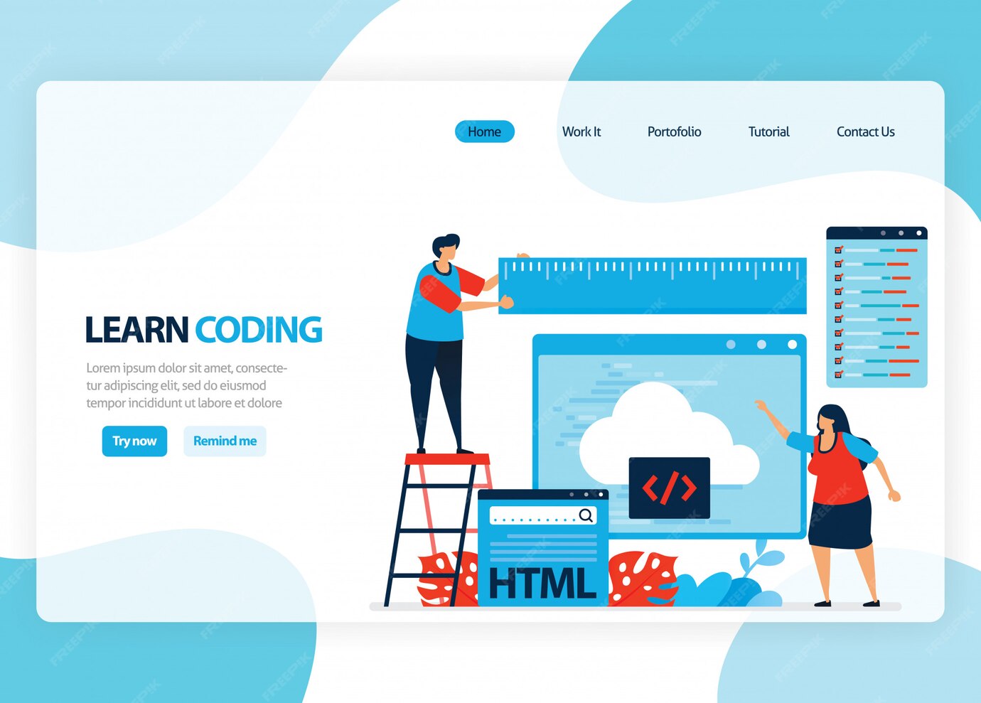 Premium Vector | Homepage for learning programming and coding ...