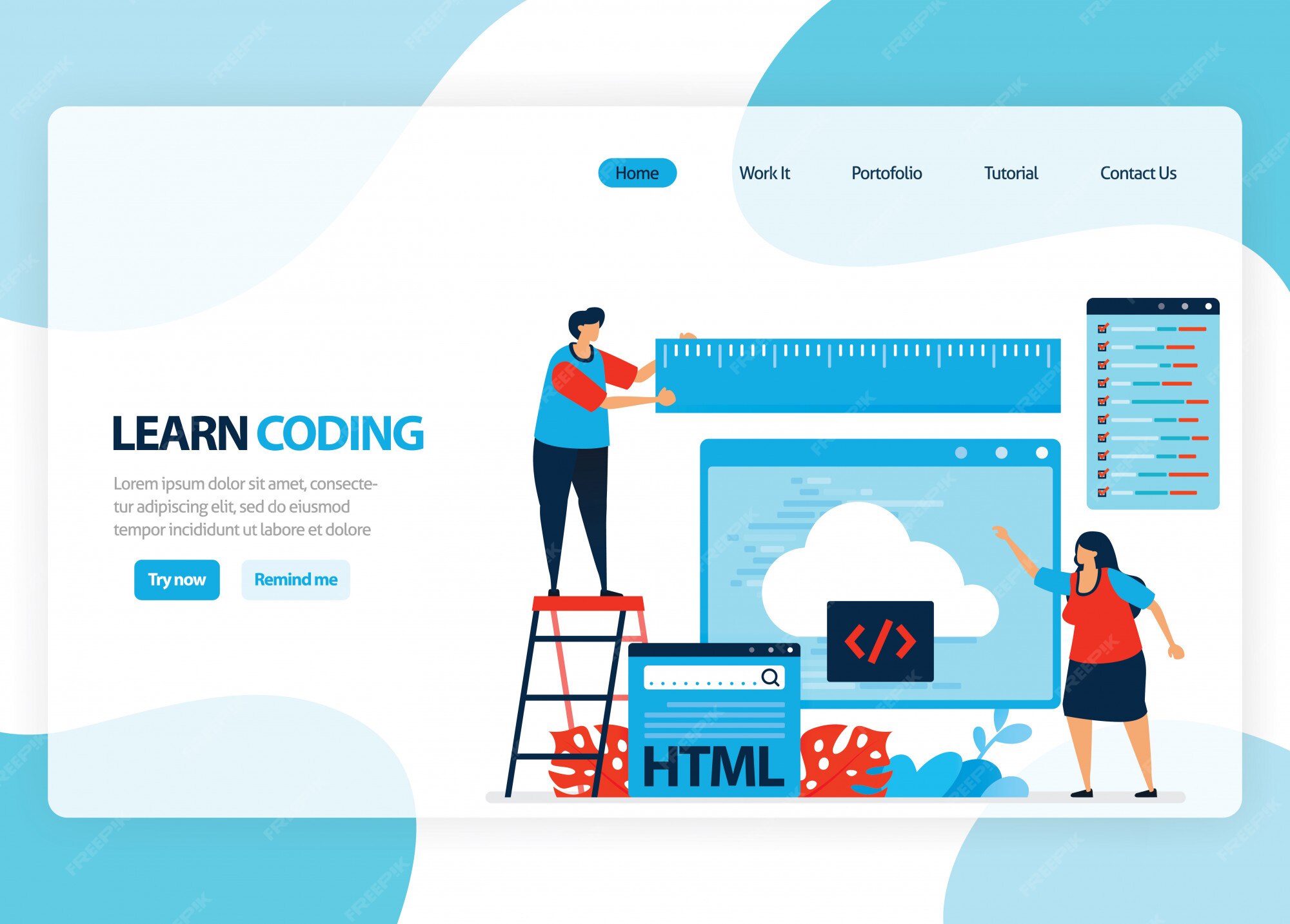 Premium Vector | Homepage for learning programming and coding ...