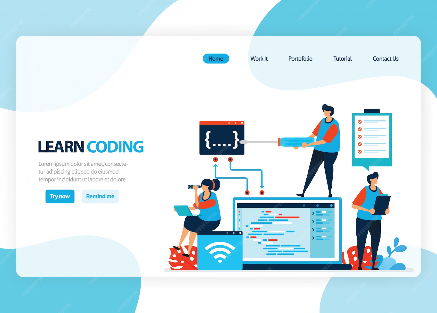Premium Vector | Homepage for learning programming and coding. application development with a ...