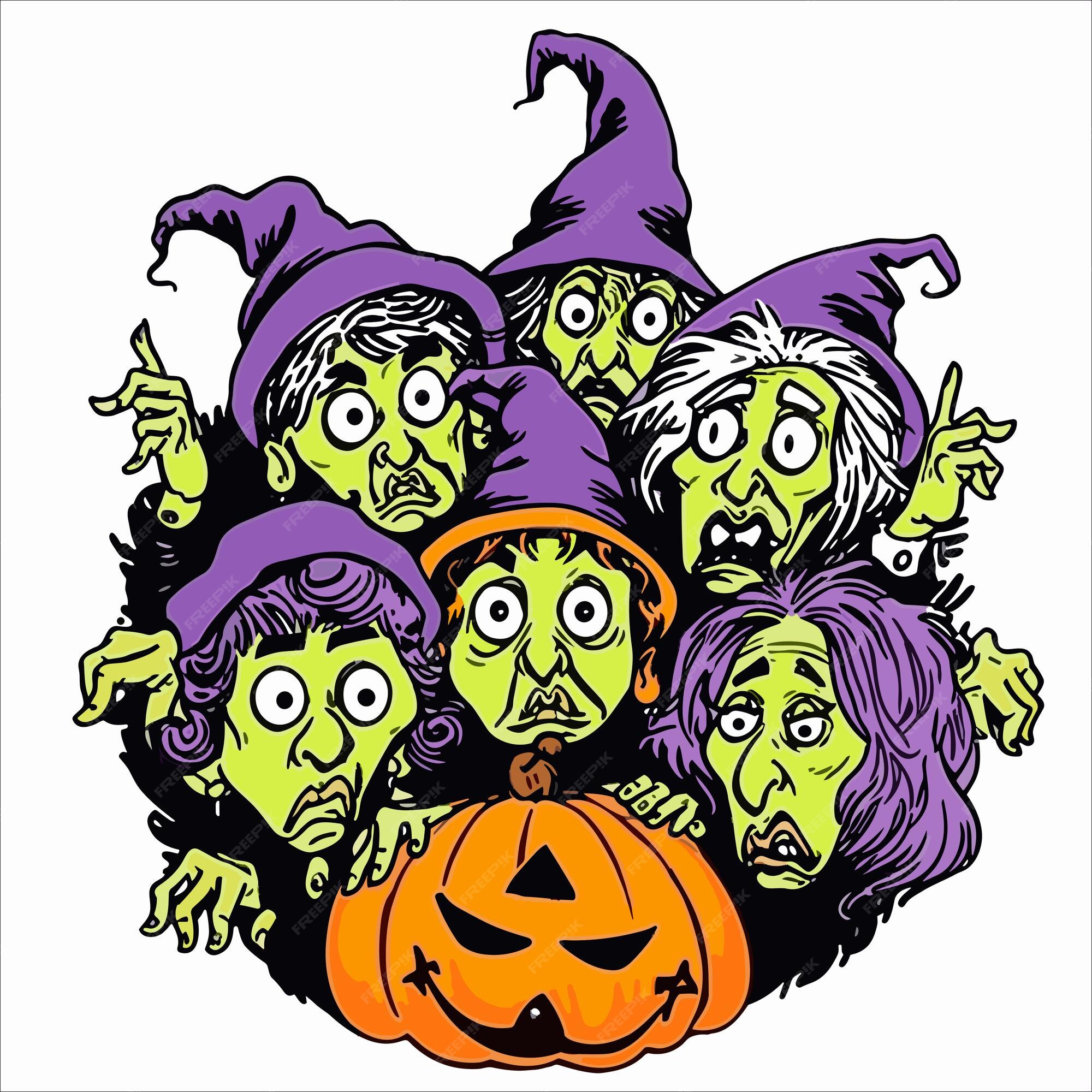 Premium Vector Horror Witches Halloween Themed Vector Illustration