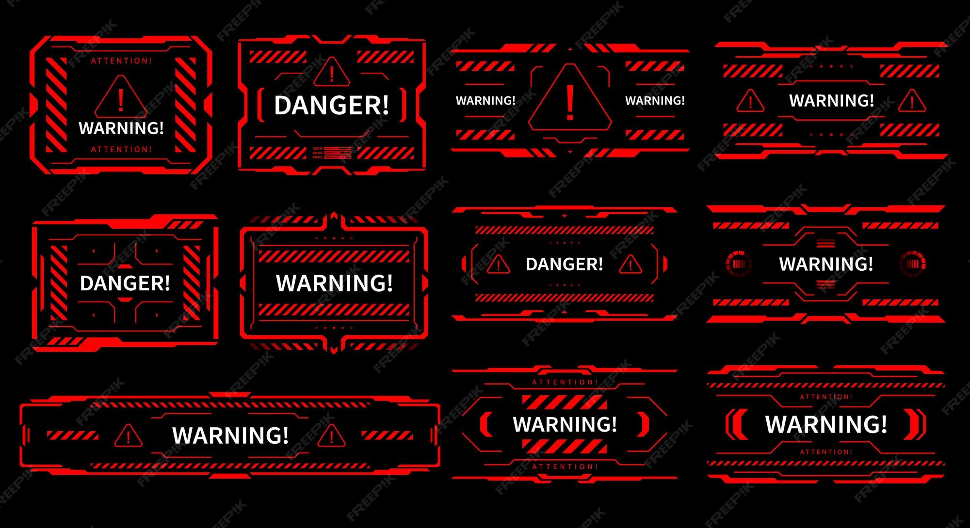 Premium Vector | HUD danger and alert attention red interface signs Premium Vector | HUD danger and alert attention red interface signs