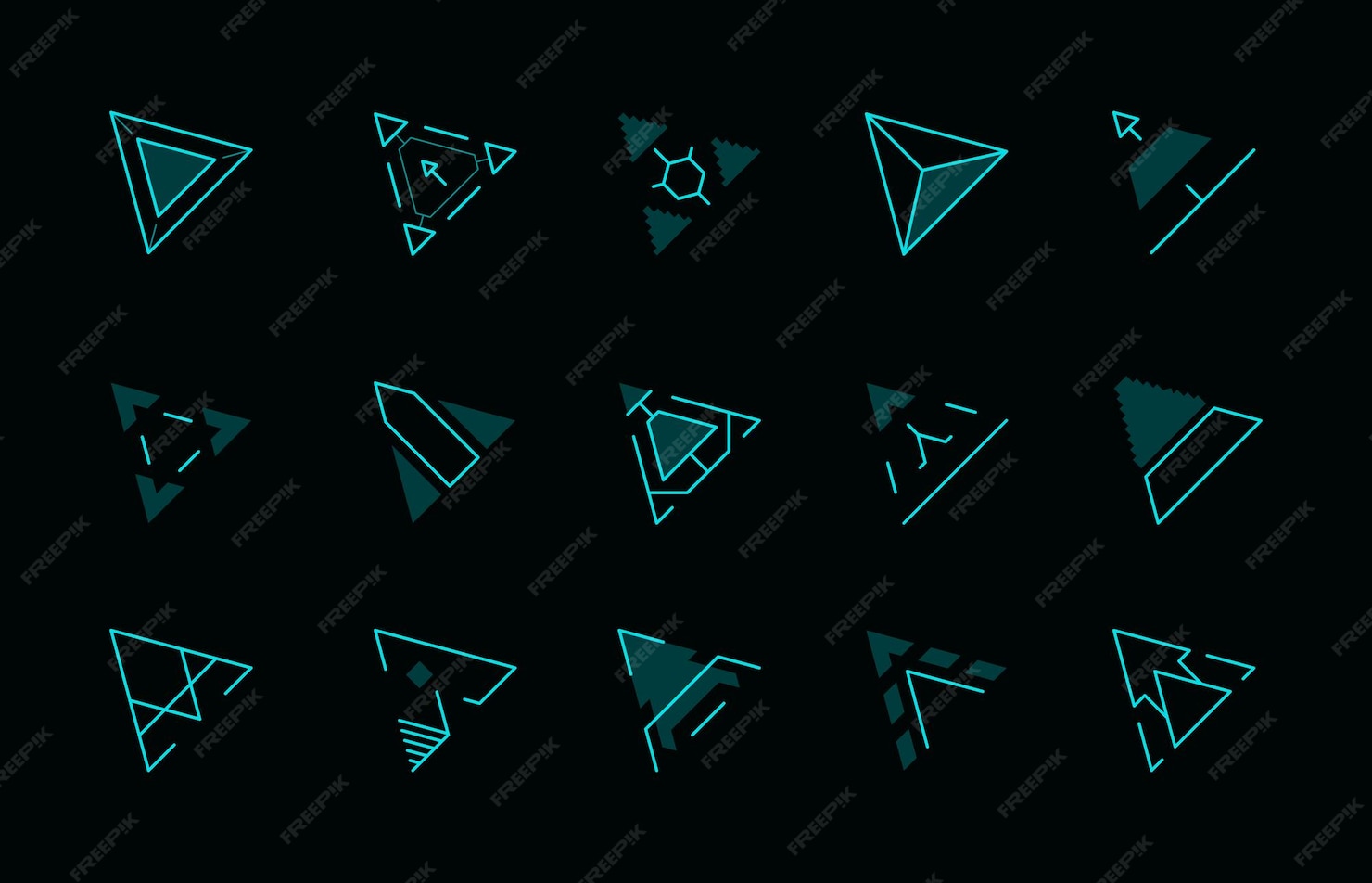 Hud 게임 커서 선택 및 누르기 동작을 위한 게임 인터페이스 포인터 기호 스타일화된 미래형 네온 사이버펑크 요소 벡터 아이콘 세트 프리미엄 벡터