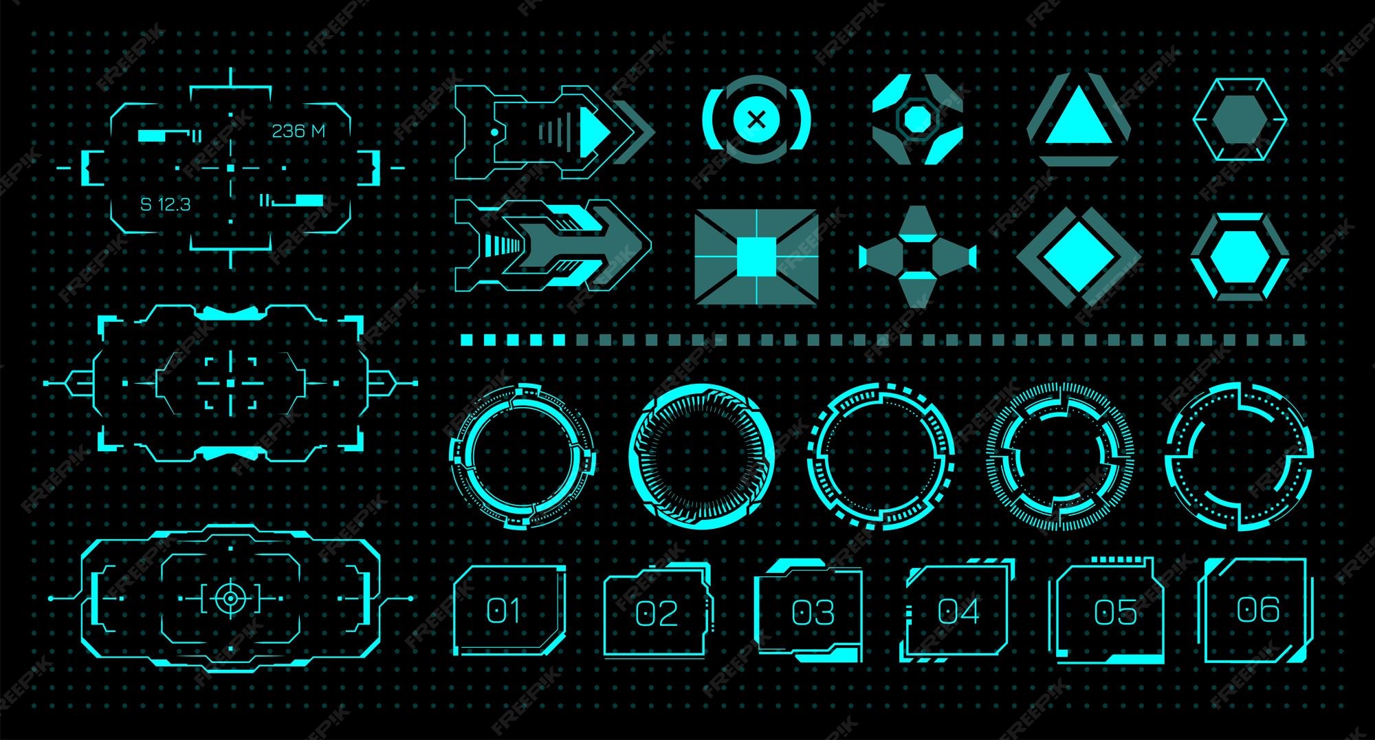 Premium Vector | Hud kit futuristic virtual game ui neon buttons and frames digital graphic ...