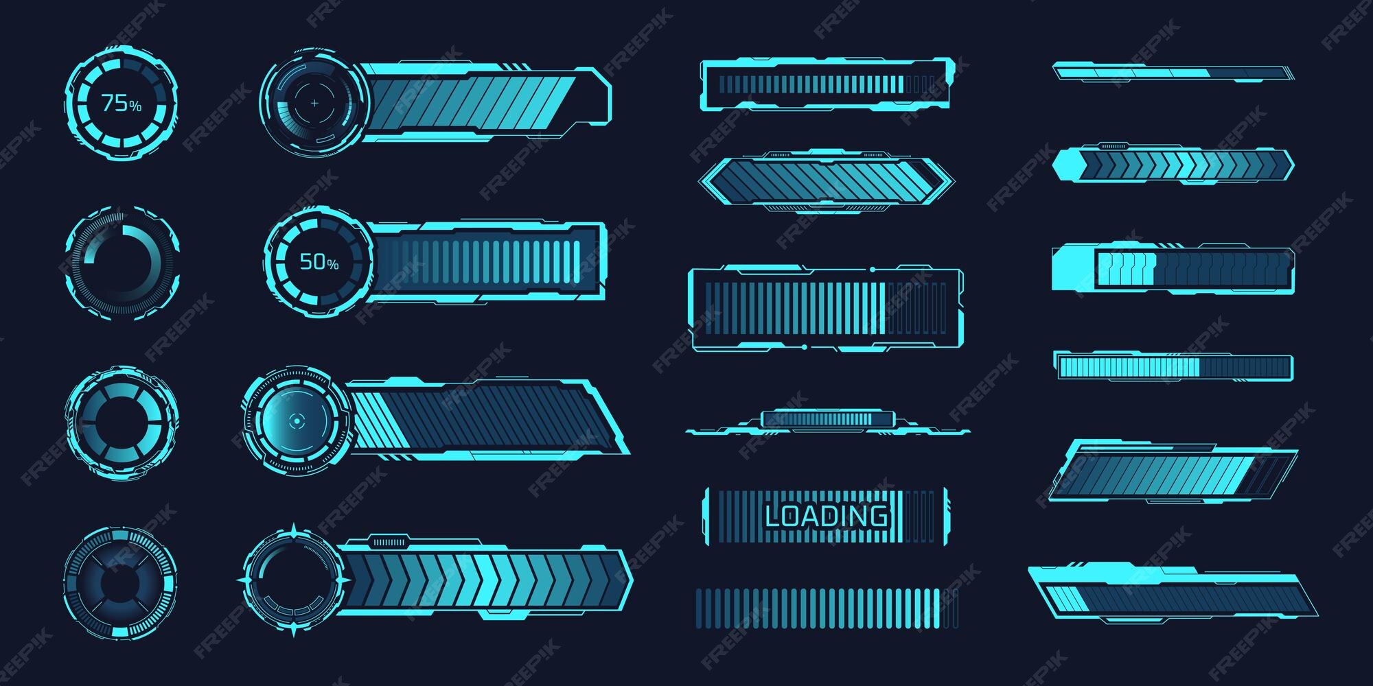 Premium Vector | Hud loaders loading bar speed progress elements radial timeline stages glowing ...
