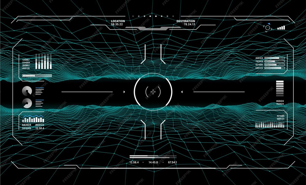 Hud 대상 목표는 미래형 화면 인터페이스 벡터 대시보드 배경에서 제어합니다 Hud 타겟은 십자형 기술을 사용하여 레이더