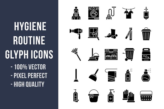 Premium Vector | Hygiene routine glyph icons Premium Vector | Hygiene routine glyph icons