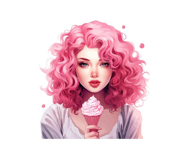 Premium Vector Ice Cream Girl With Strawberry Ice Cream Hair Vector Illustration Design
