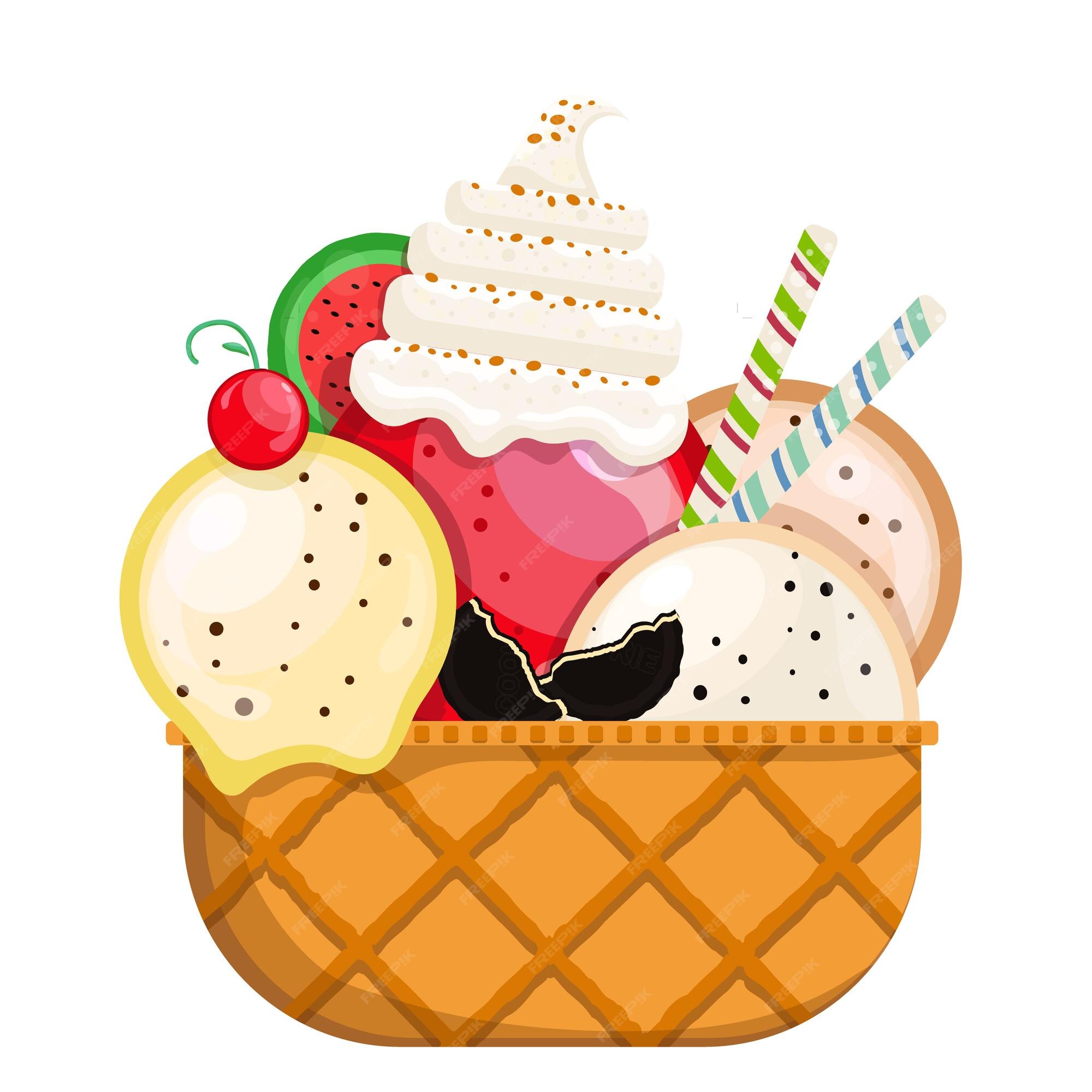 Premium Vector Ice Cream Waffle Cone Many Flavors Of Ice Cream Scoops