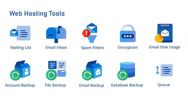 Premium Vector Icon Set Collection Of Mail Inbox Encryption And Filter Backup Database File