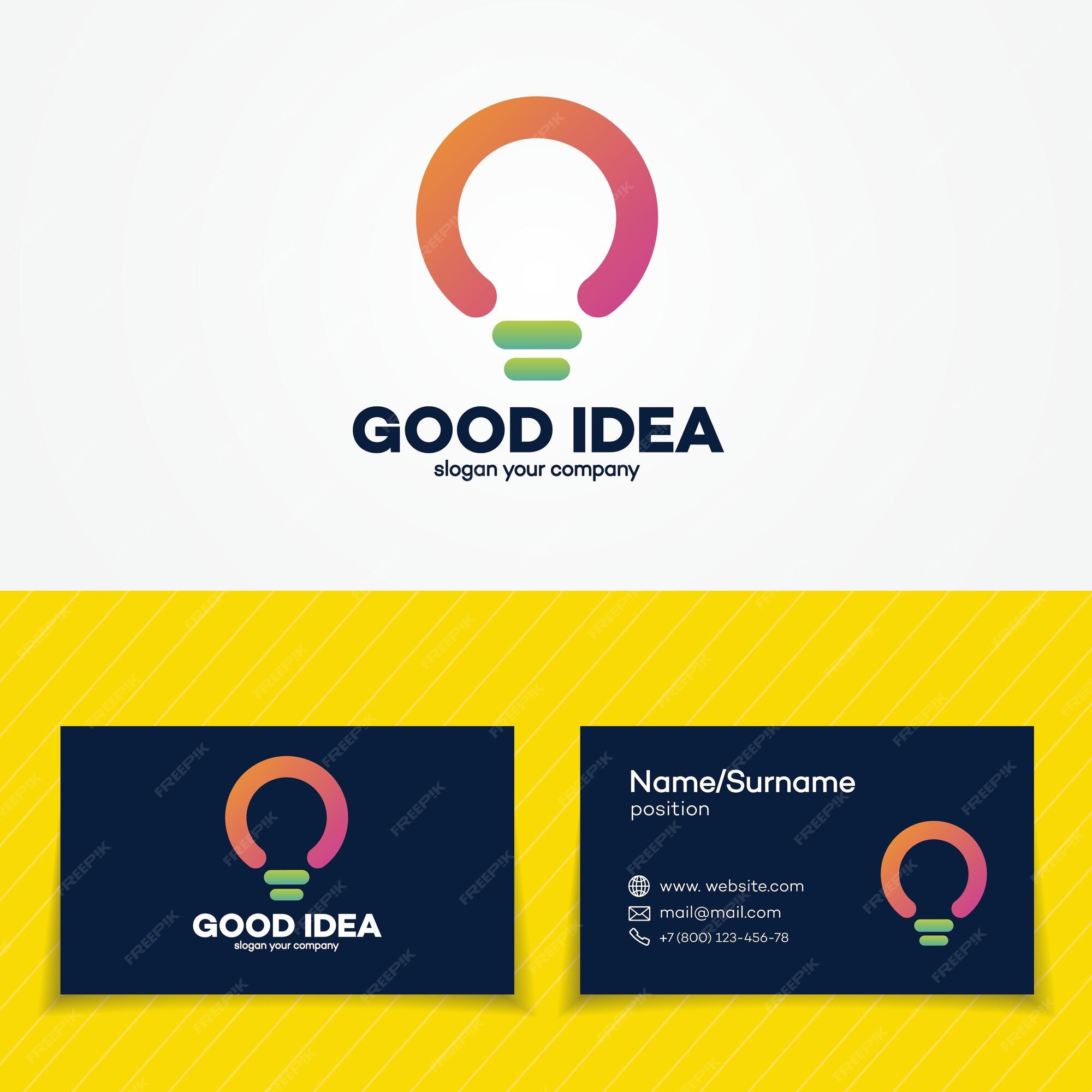 Premium Vector | Idea logo set with light bulb and business cards for ...
