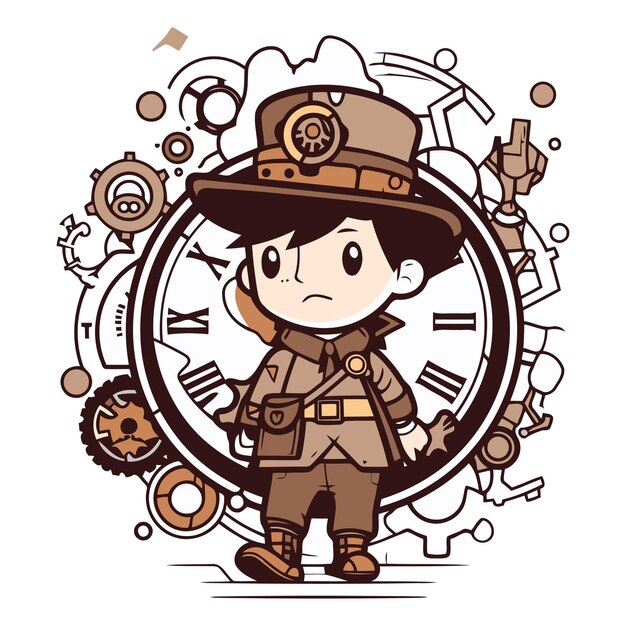 Premium Vector | Illustration of a boy in safari outfit and gear wheel ... Premium Vector | Illustration of a boy in safari outfit and gear wheel ...