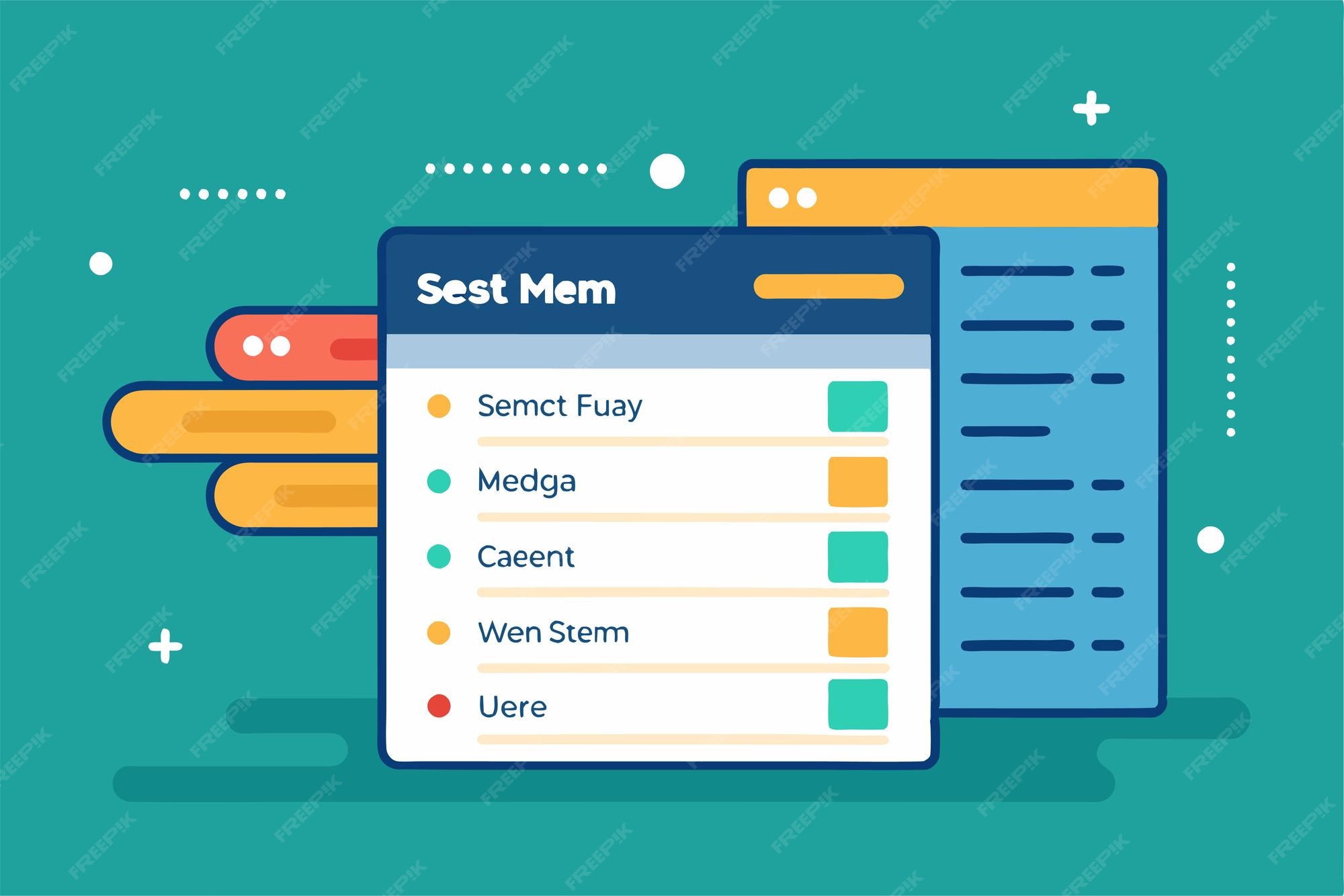 Illustration of a customizable dropdown menu with 5 options each with a unique color and ...