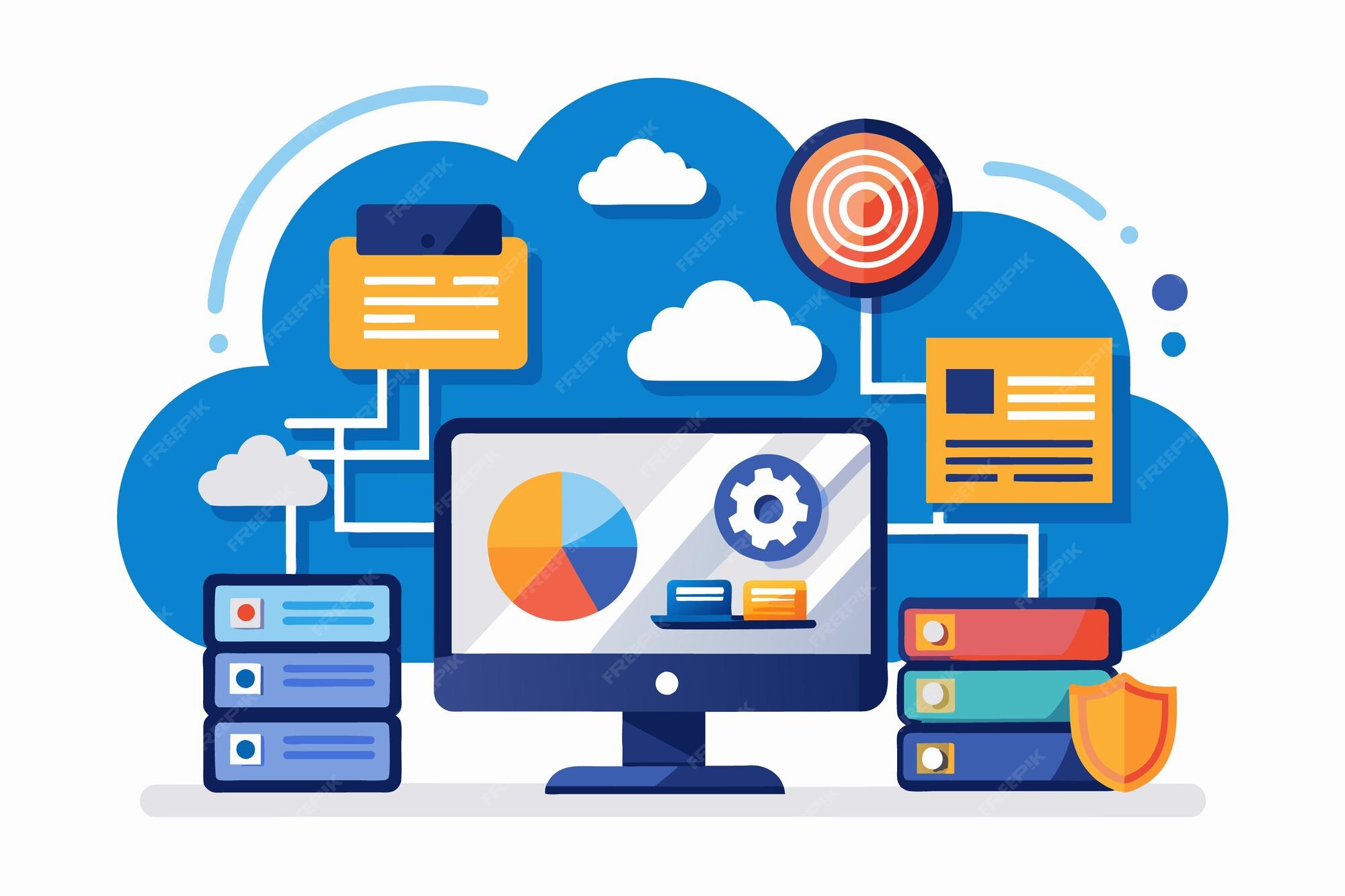 Premium Vector Illustration Depicting A Secure Cloud Computing And Data Management System With