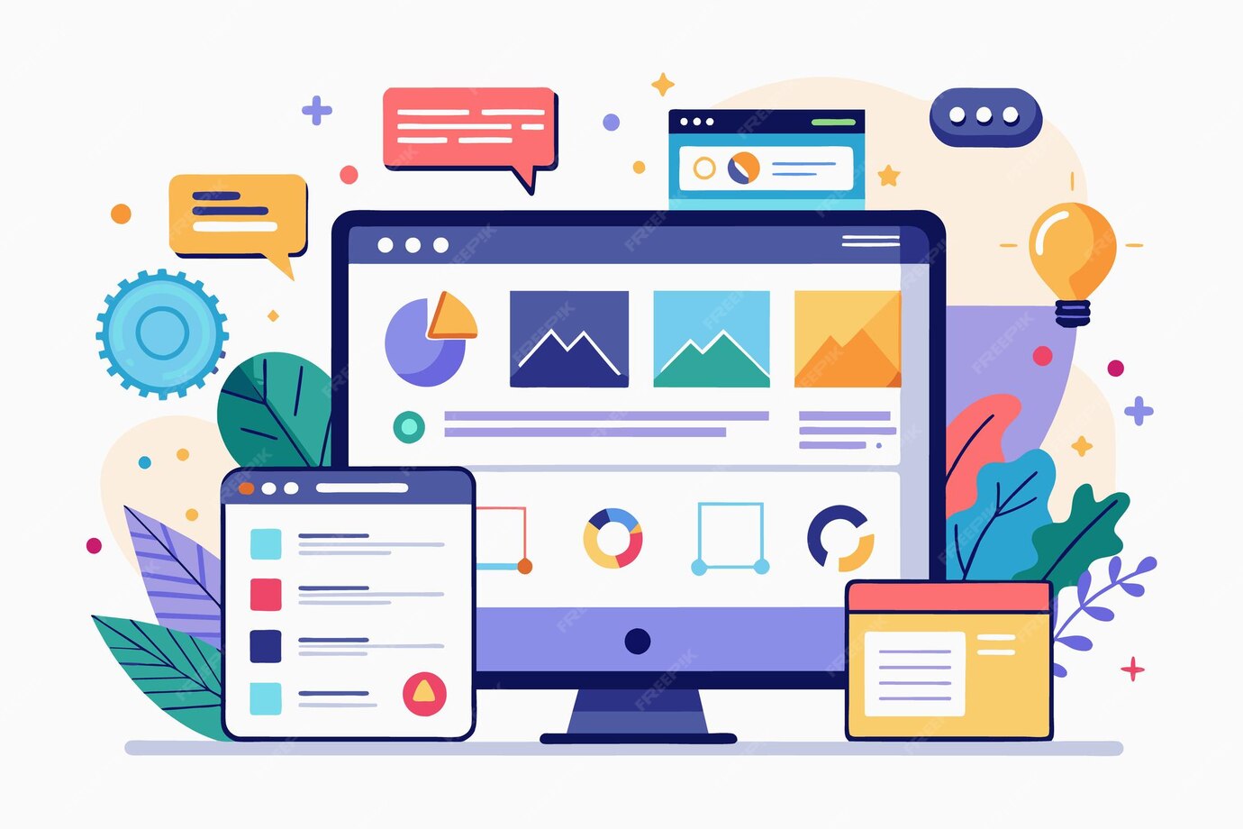 Illustration of a desktop computer with an open browser window ...