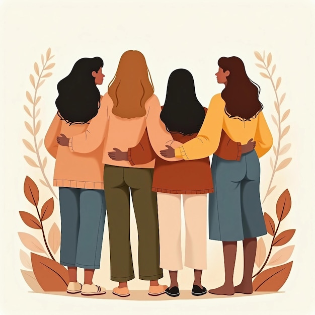 Illustration of Four Women Embracing | Premium AI-generated vector Illustration of Four Women Embracing | Premium AI-generated vector
