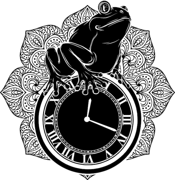 Premium Vector | Illustration of frog sitting on clock Premium Vector | Illustration of frog sitting on clock
