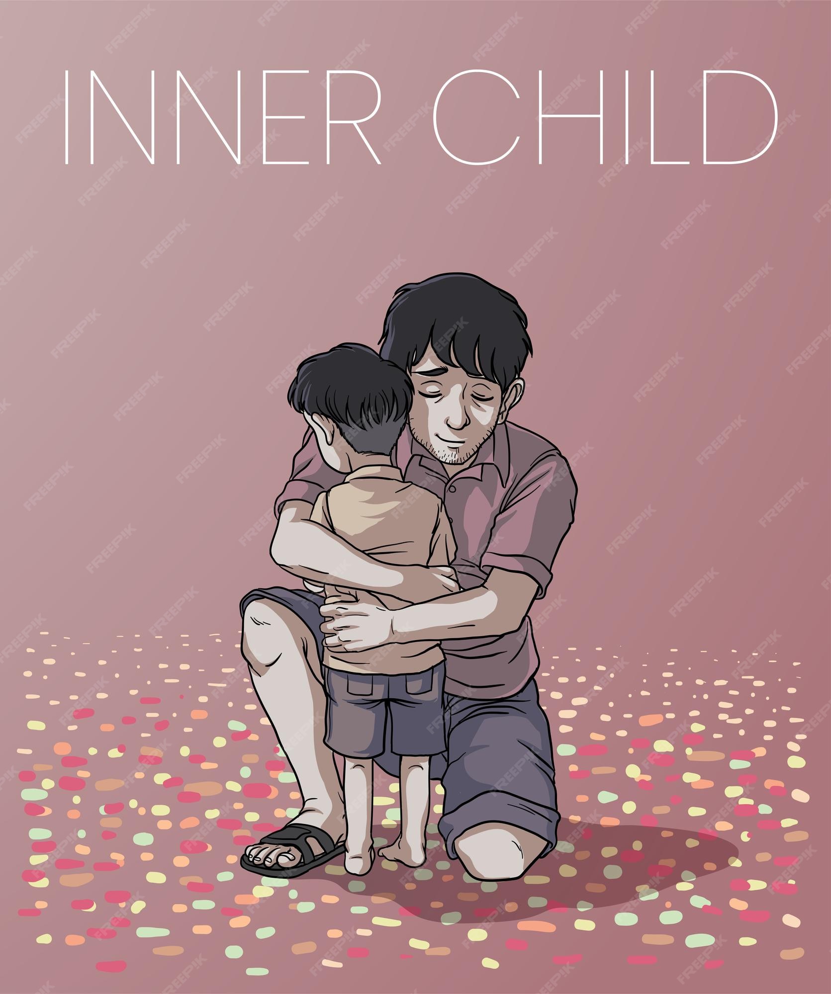 Premium Vector | Illustration of hugging inner child visualization Premium Vector | Illustration of hugging inner child visualization