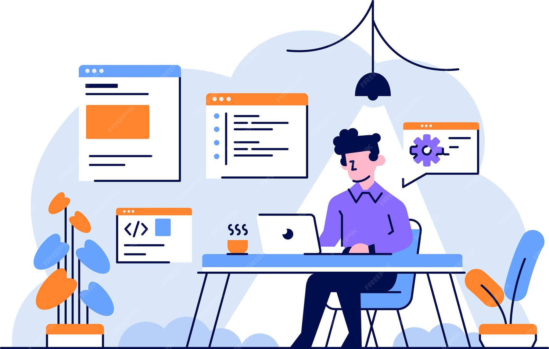 Premium Vector | Illustration man programmer developer work coding set ...