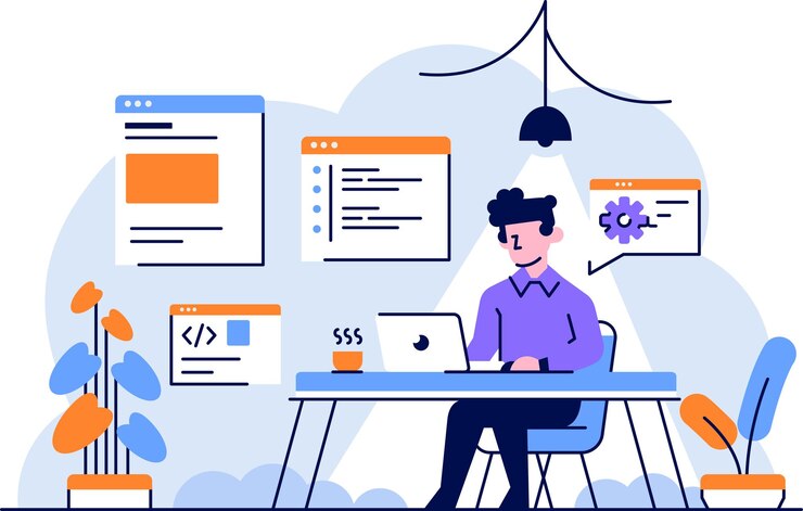 Premium Vector | Illustration man programmer developer work coding set ...