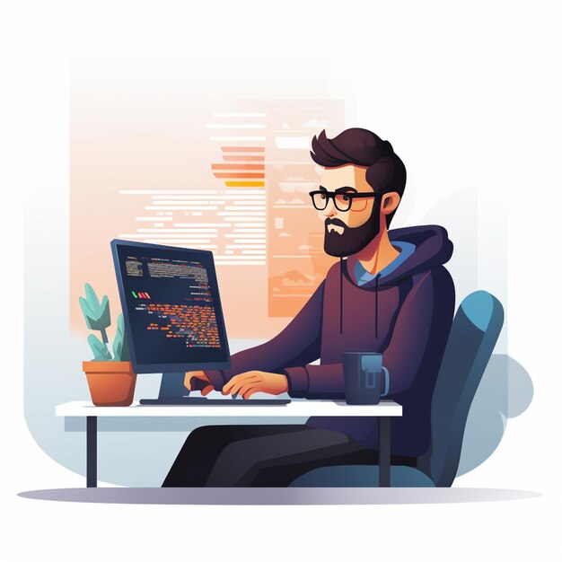 Man coding with computer Vectors & Illustrations for Free Download ...