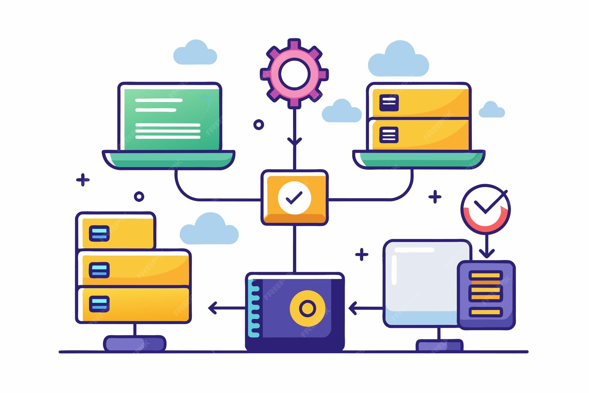 Premium Vector Illustration Showcasing A Cloud Computing System With