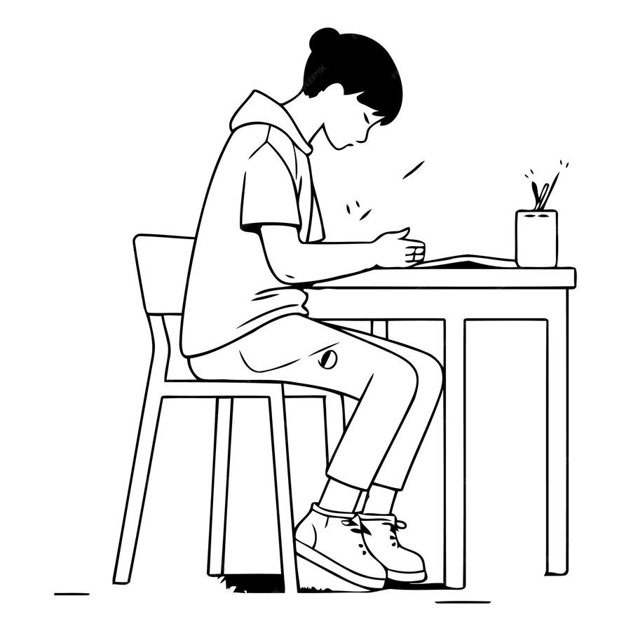 Premium Vector | Illustration of a teenage boy sitting at the table and ... Premium Vector | Illustration of a teenage boy sitting at the table and ...