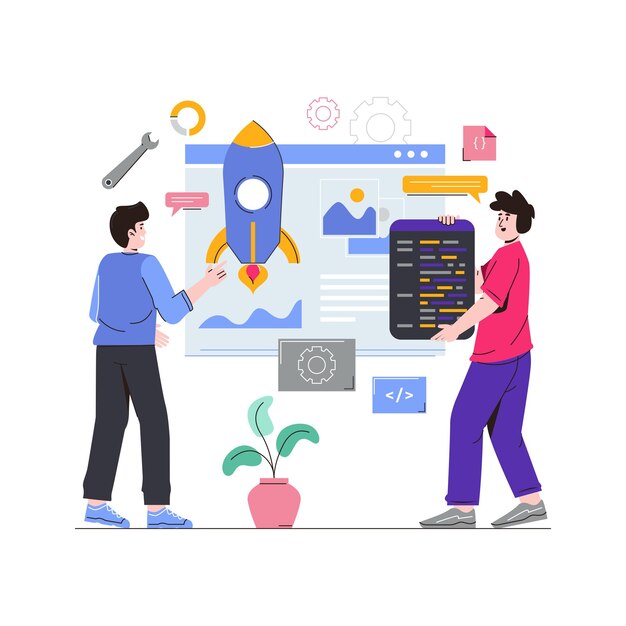 Premium Vector | Illustration of two male developers creating a website ...