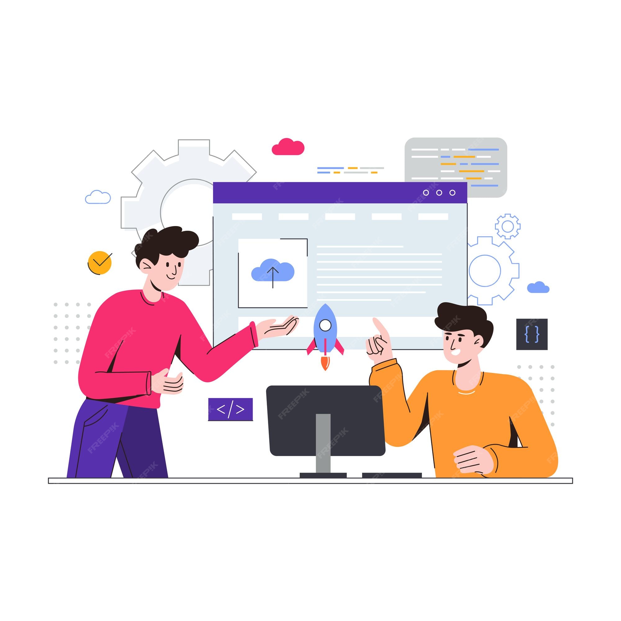 Premium Vector | Illustration of two people developing a responsive ...