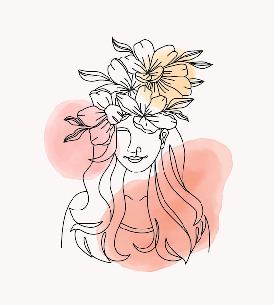 Premium Vector Illustration Of Woman And Flowers In Minimal Line Art