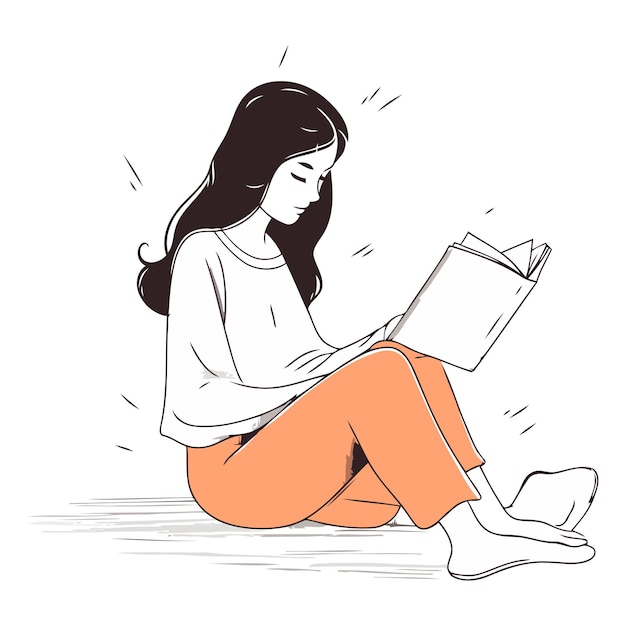 Illustration Of A Young Woman Sitting On The Floor And Reading A Book
