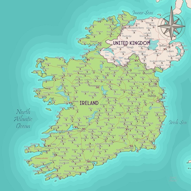 Premium Vector | The image depicts a detailed map of Ireland showcasing ... Premium Vector | The image depicts a detailed map of Ireland showcasing ...