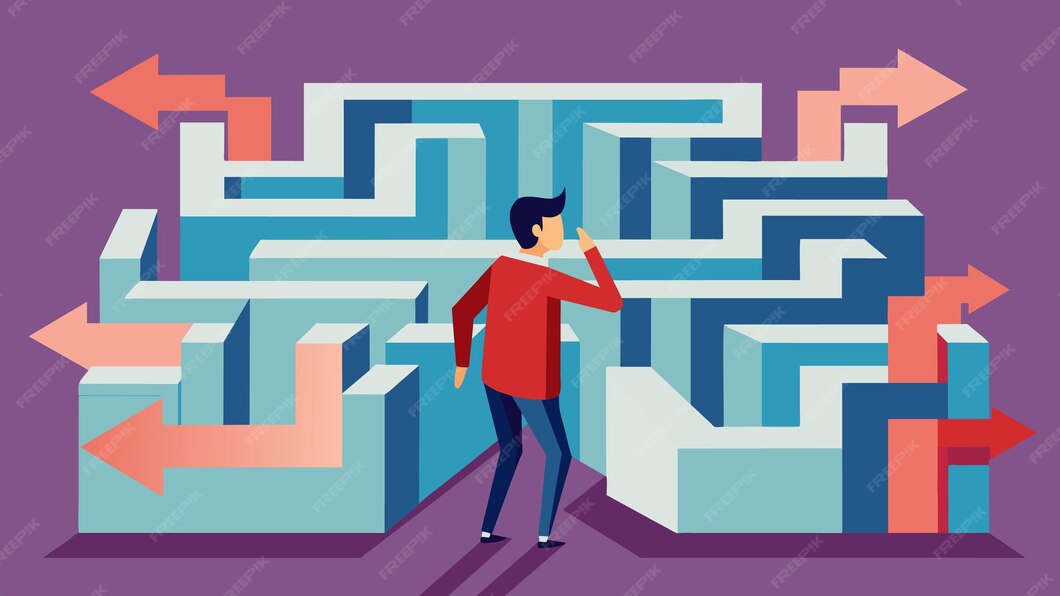 Premium Vector | An image of a person ped in a maze with walls labeled ... Premium Vector | An image of a person ped in a maze with walls labeled ...