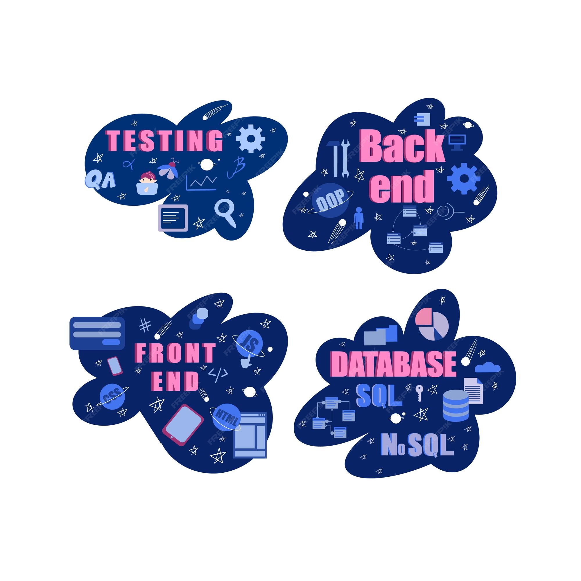 Premium Vector | Image set software development testing databases front ...