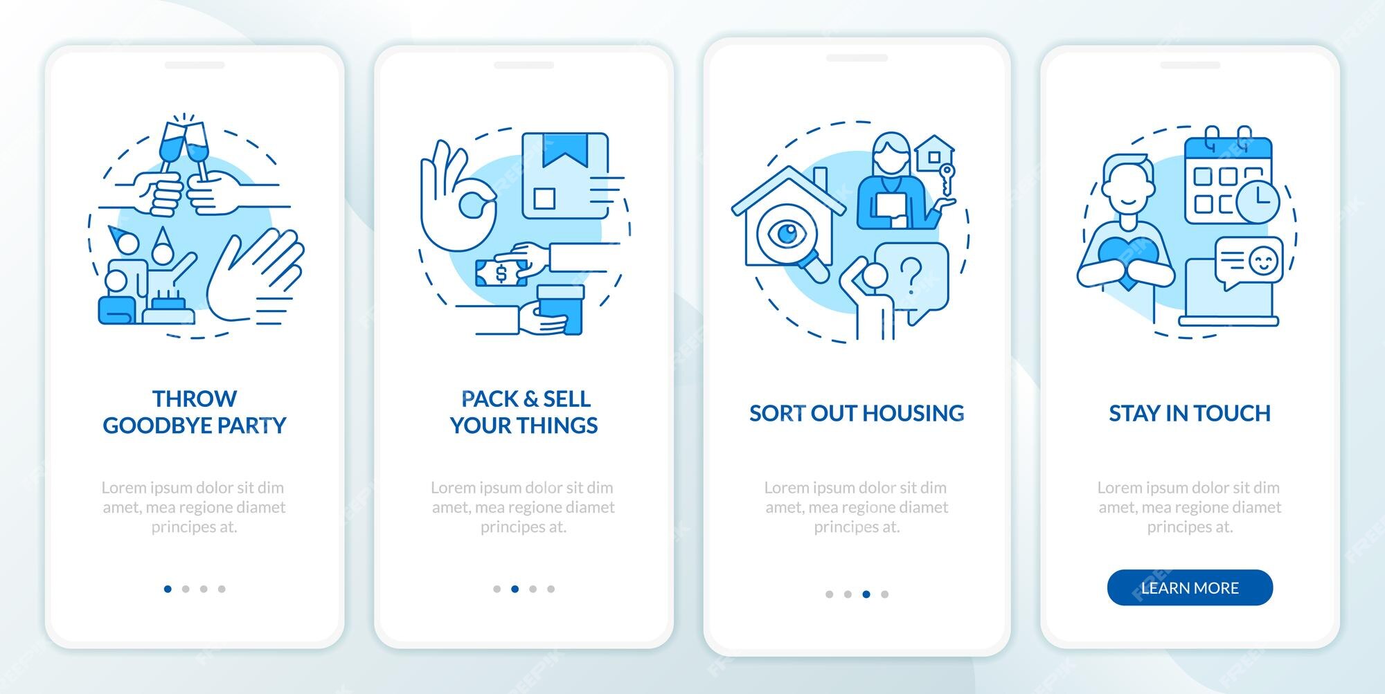 Premium Vector | Immigration advices blue onboarding mobile app screen Premium Vector | Immigration advices blue onboarding mobile app screen