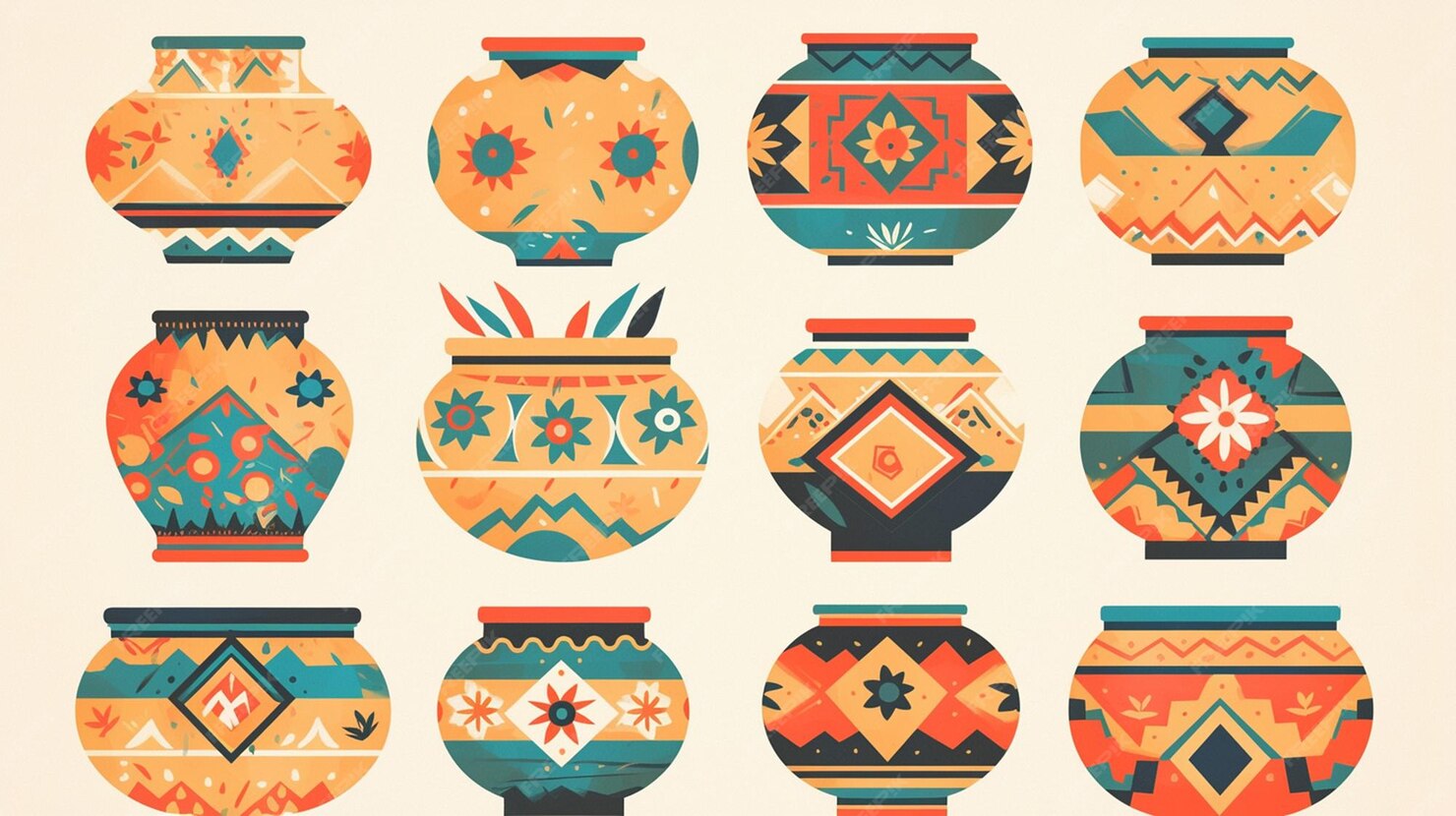 Premium Vector Indian Pottery Patterns With Traditional Shapes
