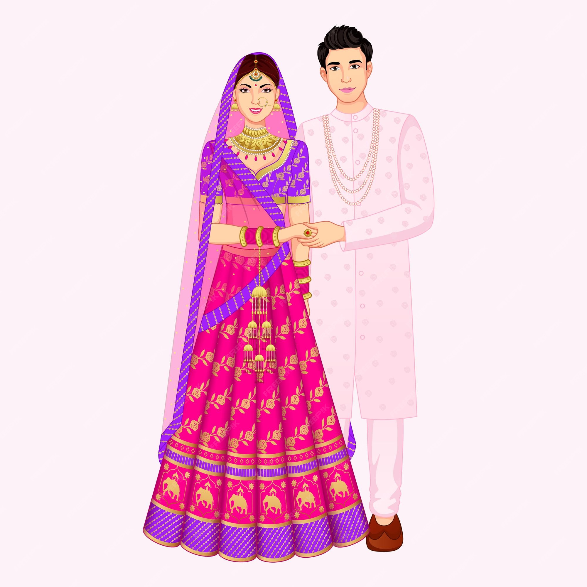 Premium Vector Indian Wedding Couple Standing Wearing Sherwani And