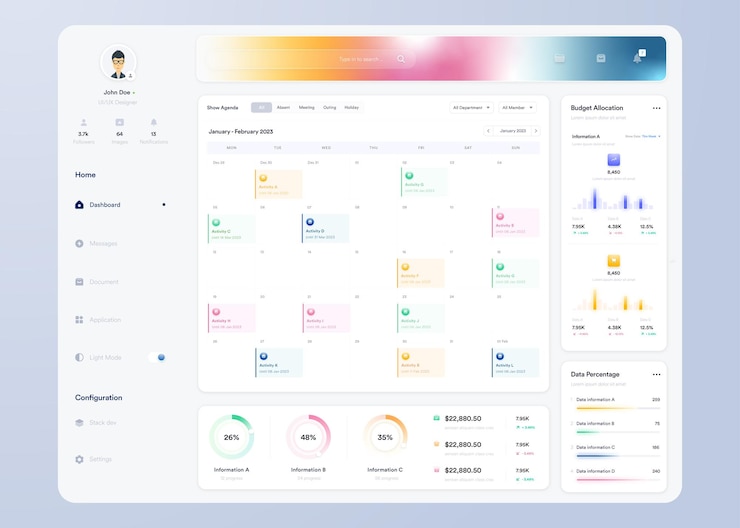그래프 차트 및 다이어그램이 포함된 인포그래픽 대시보드 Ui Ux 디자인 버스용 웹 인터페이스 템플릿 프리미엄 벡터