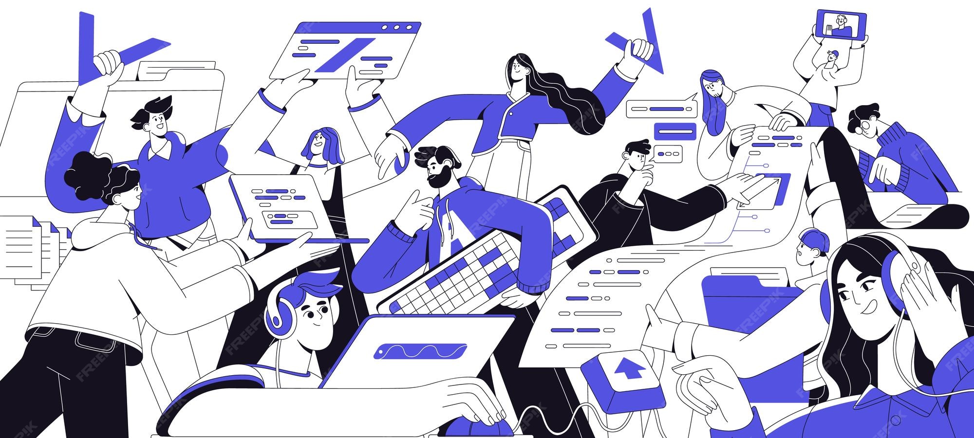 Premium Vector | Information technologies concept Work of software engineers programmers coders ...