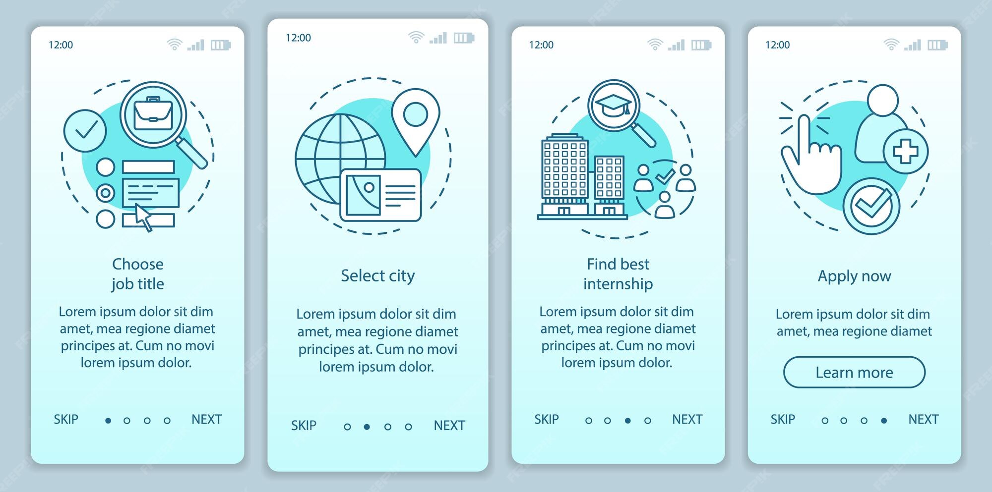 Premium Vector | Internship program onboarding mobile app page screen vector template. work ...