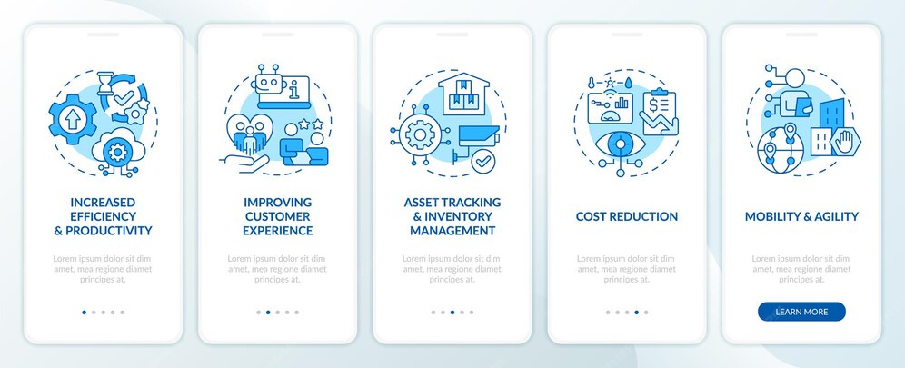 Premium Vector | Iot business advantages blue onboarding mobile app screen Premium Vector | Iot business advantages blue onboarding mobile app screen