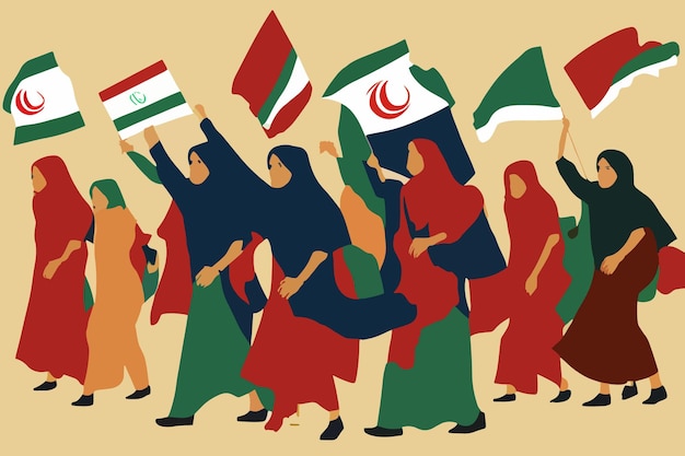 Premium Vector Iranian Women Wearing Hijabs Proud Look Protests For
