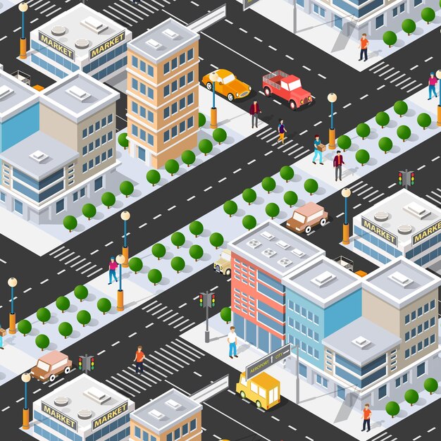 Premium Vector | Isometric street district part of the city with an ... Premium Vector | Isometric street district part of the city with an ...