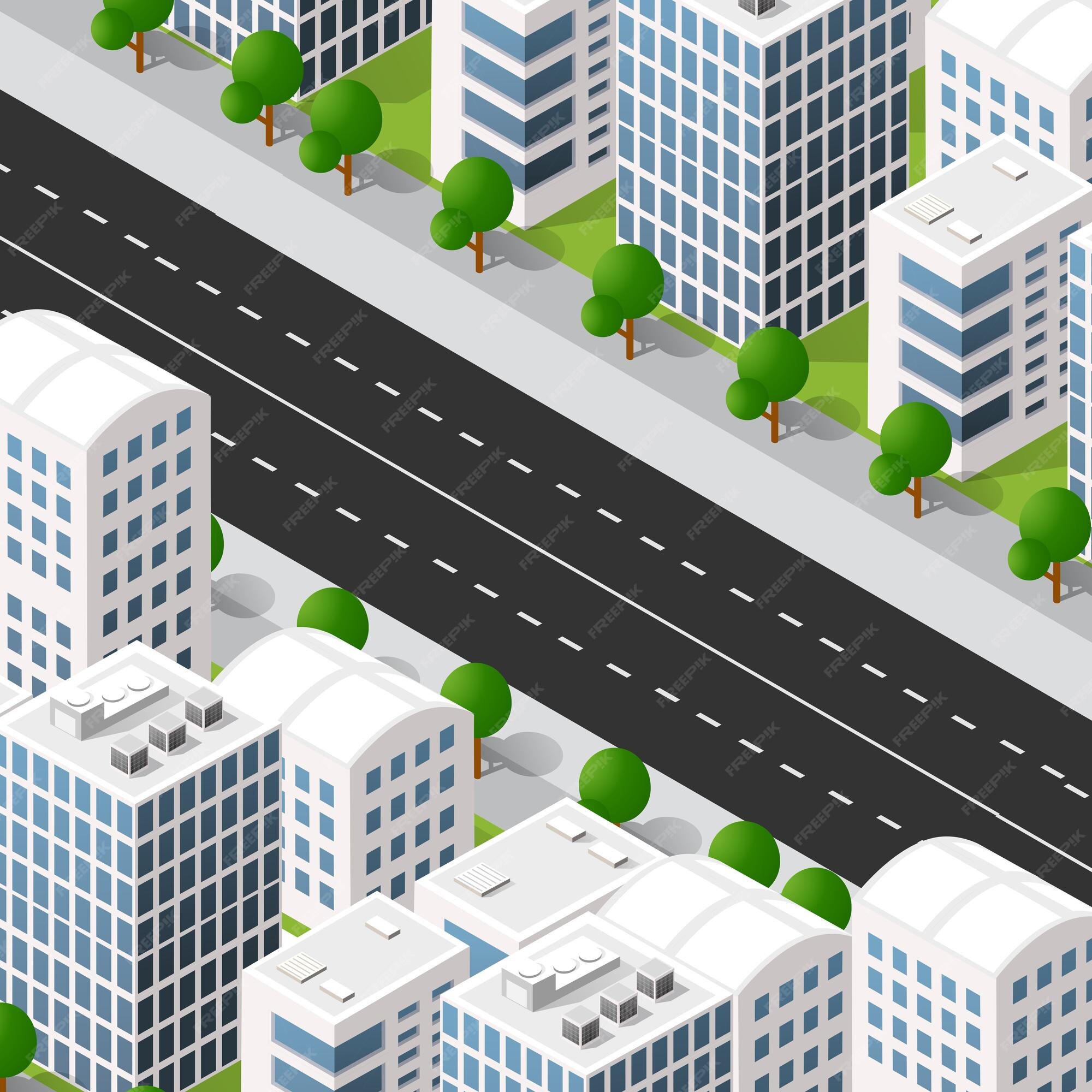 Premium Vector | Isometric 3d street downtown architecture district part Premium Vector | Isometric 3d street downtown architecture district part