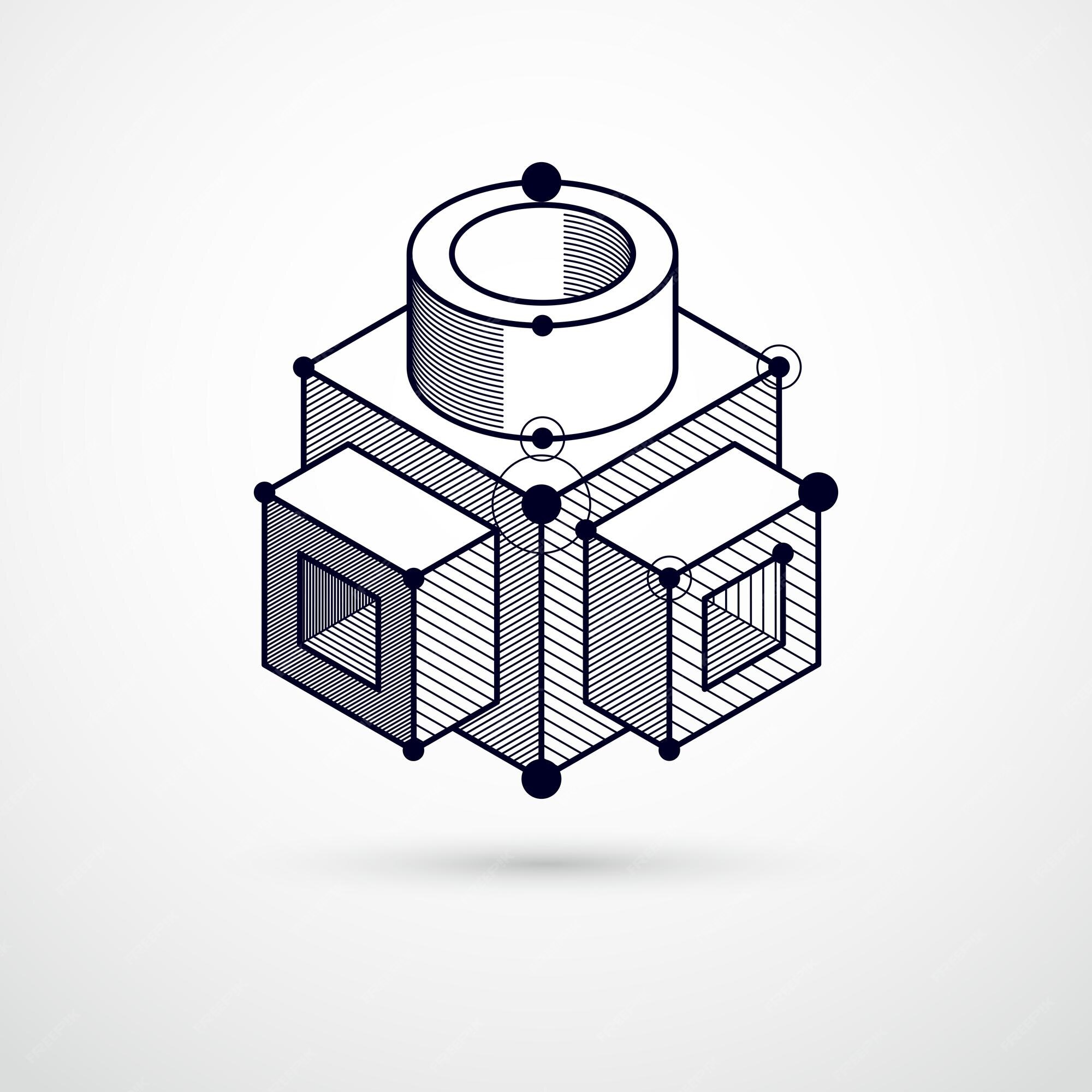 Premium Vector Isometric Abstract Black And White Background With Linear Dimensional Cube