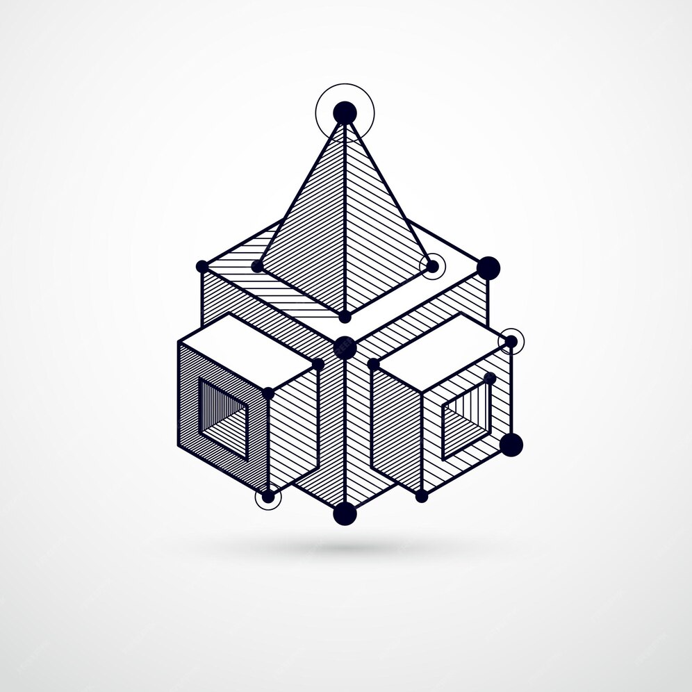 Premium Vector Isometric Abstract Black And White Background With Linear Dimensional Cube