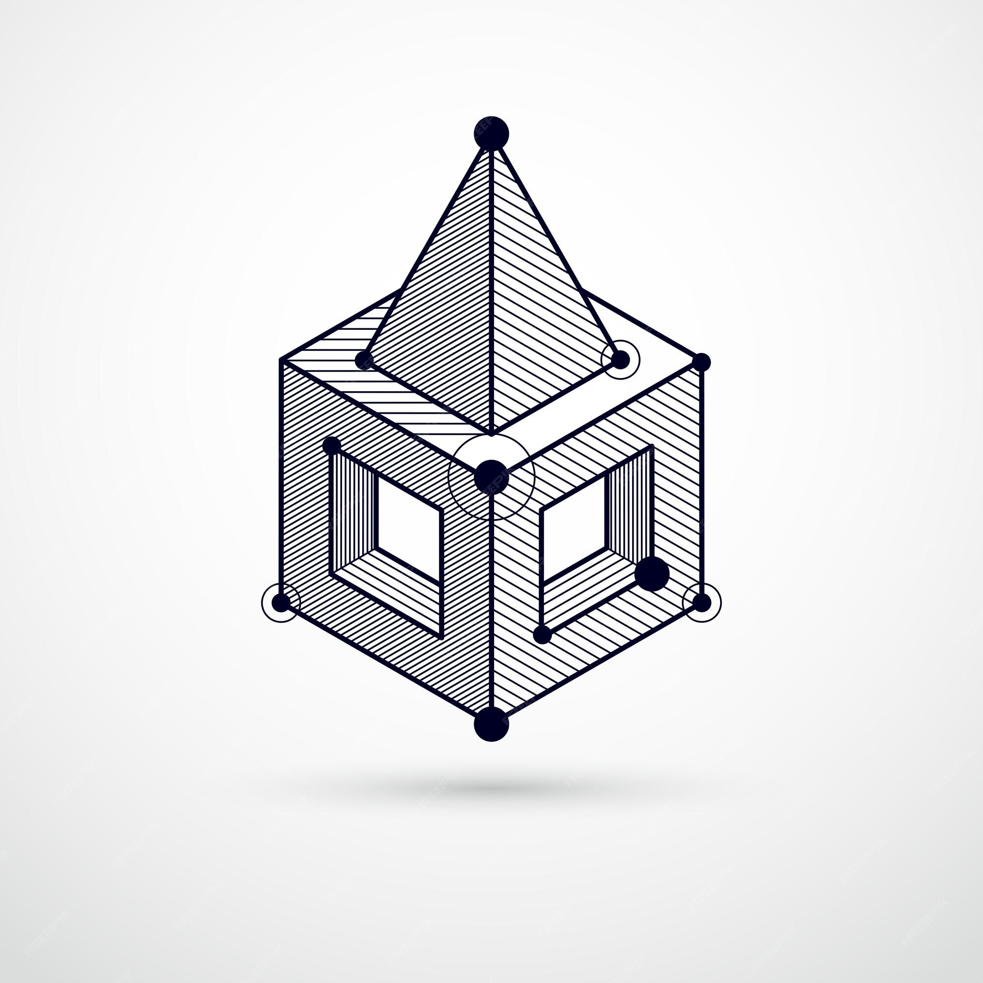 Premium Vector Isometric Abstract Black And White Background With Linear Dimensional Cube